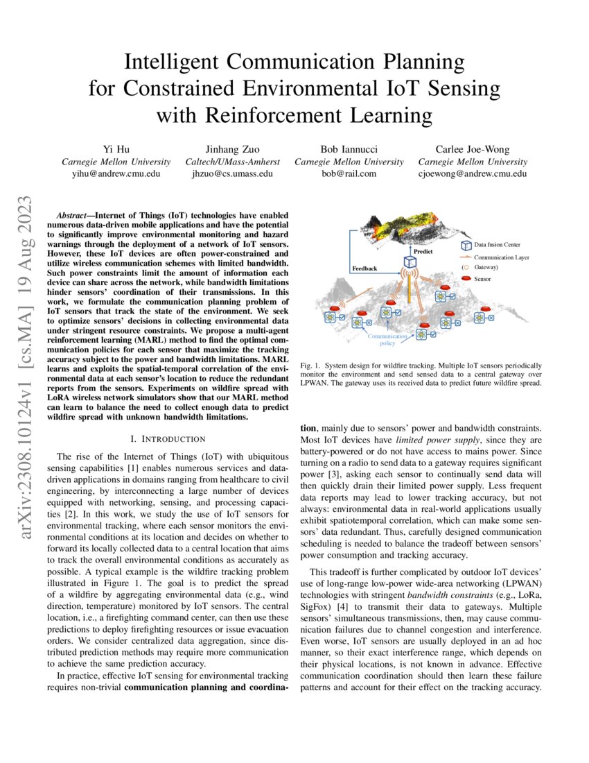 Intelligent Communication Planning for Constrained Environmental IoT Sensing with Reinforcement ...