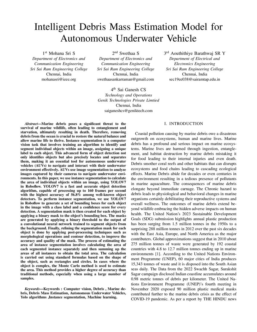 Intelligent Debris Mass Estimation Model For Autonomous Underwater Vehicle Deepai