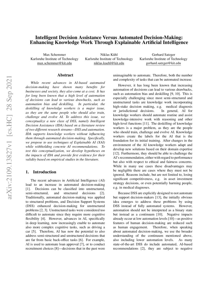Intelligent Decision Assistance Versus Automated Decision-Making ...