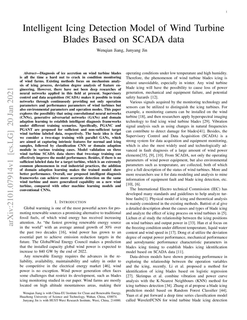 Intelligent Icing Detection Model Of Wind Turbine Blades Based On Scada Data Deepai