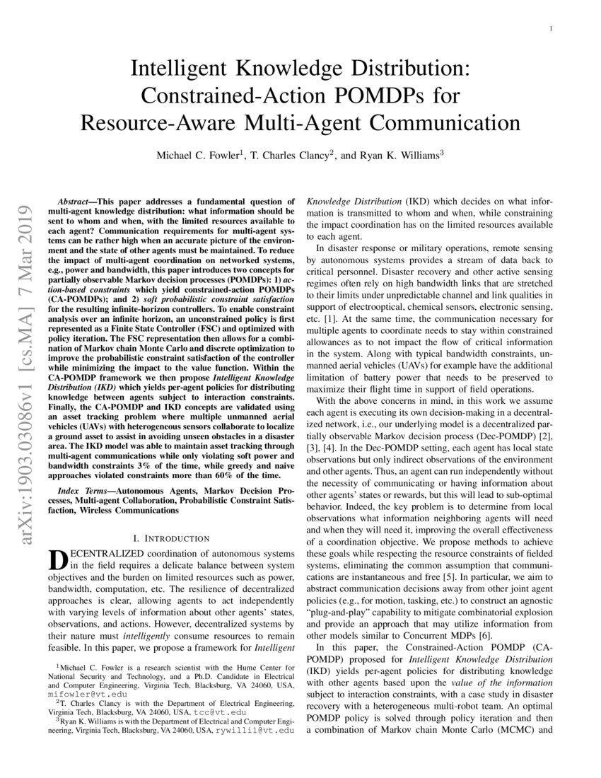 Intelligent Knowledge Distribution: Constrained-Action POMDPs for Resource-Aware Multi-Agent ...