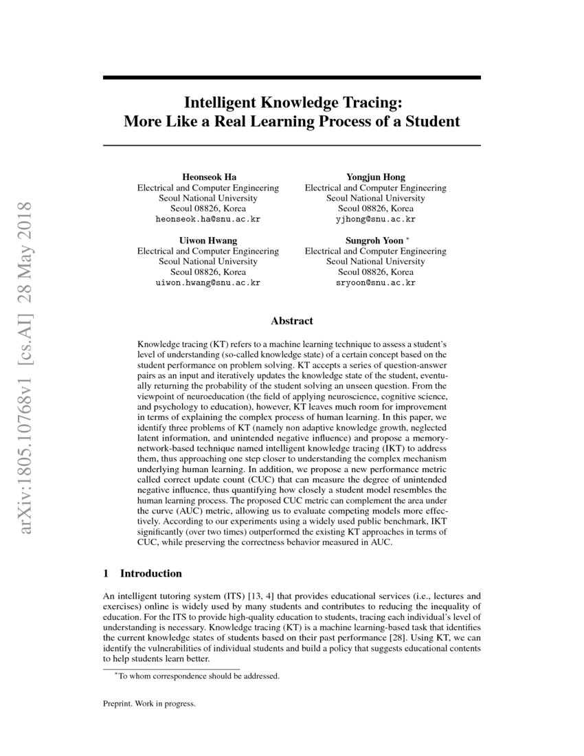 Intelligent Knowledge Tracing: More Like a Real Learning Process of a ...