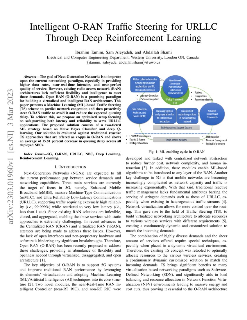 Intelligent O-RAN Traffic Steering for URLLC Through Deep Reinforcement Learning | DeepAI