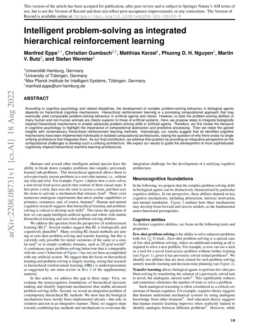Intelligent problem-solving as integrated hierarchical reinforcement ... Intelligent problem-solving as integrated hierarchical reinforcement ...
