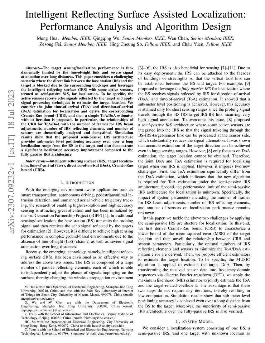 Intelligent Reflecting Surface Assisted Localization: Performance Analysis and Algorithm Design ...