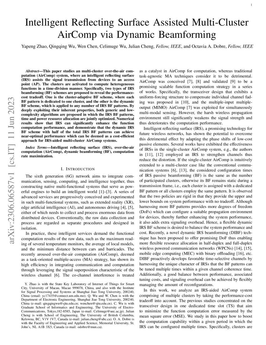 Intelligent Reflecting Surface Assisted Multi Cluster Aircomp Via Dynamic Beamforming Deepai