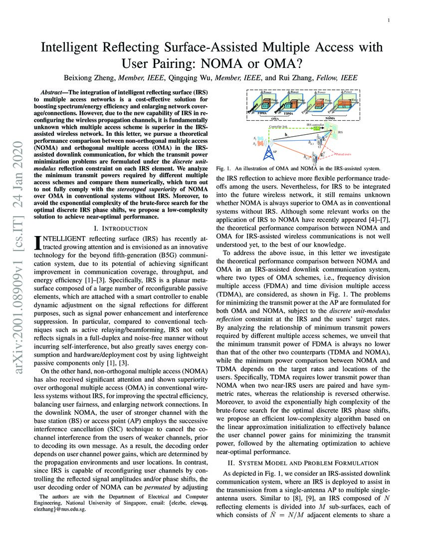 Intelligent Reflecting Surface-Assisted Multiple Access with User Pairing: NOMA or OMA? | DeepAI
