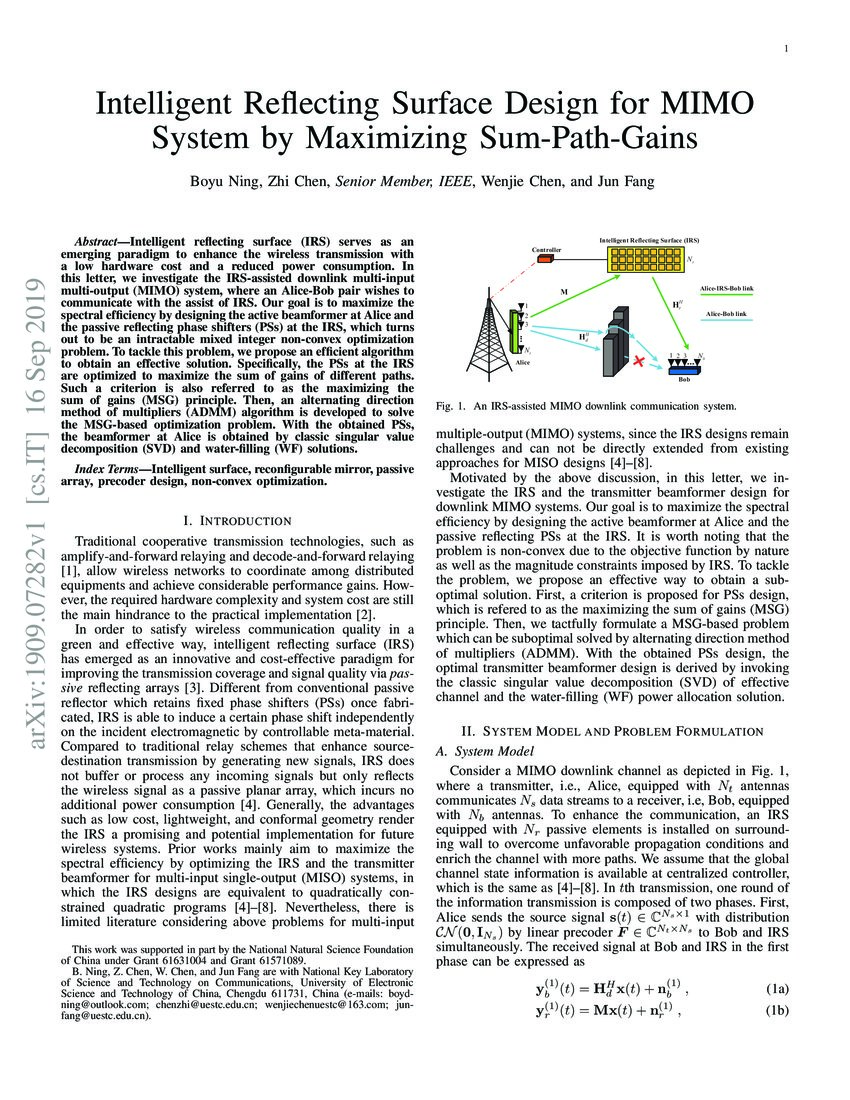 Intelligent Reflecting Surface Design for MIMO System by Maximizing Sum-Path-Gains | DeepAI