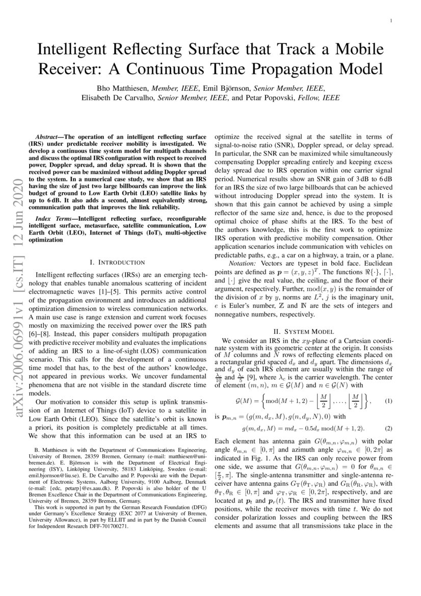 Intelligent Reflecting Surface that Track a Mobile Receiver: A ...