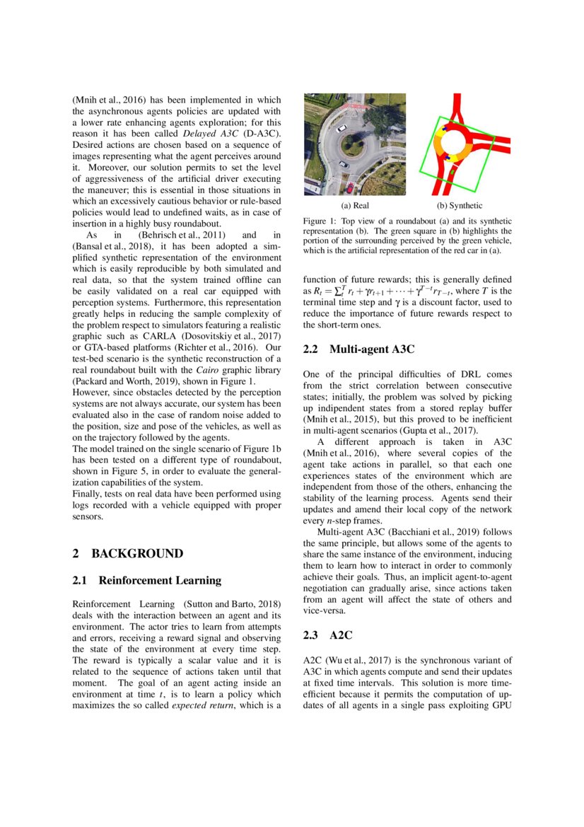 Intelligent Roundabout Insertion using Deep Reinforcement Learning | DeepAI