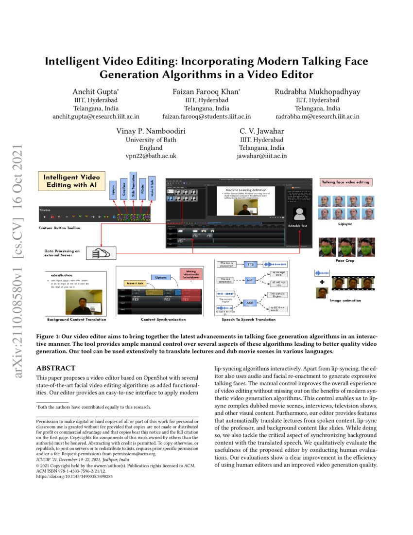 Intelligent Video Editing: Incorporating Modern Talking Face Generation Algorithms in a Video ...