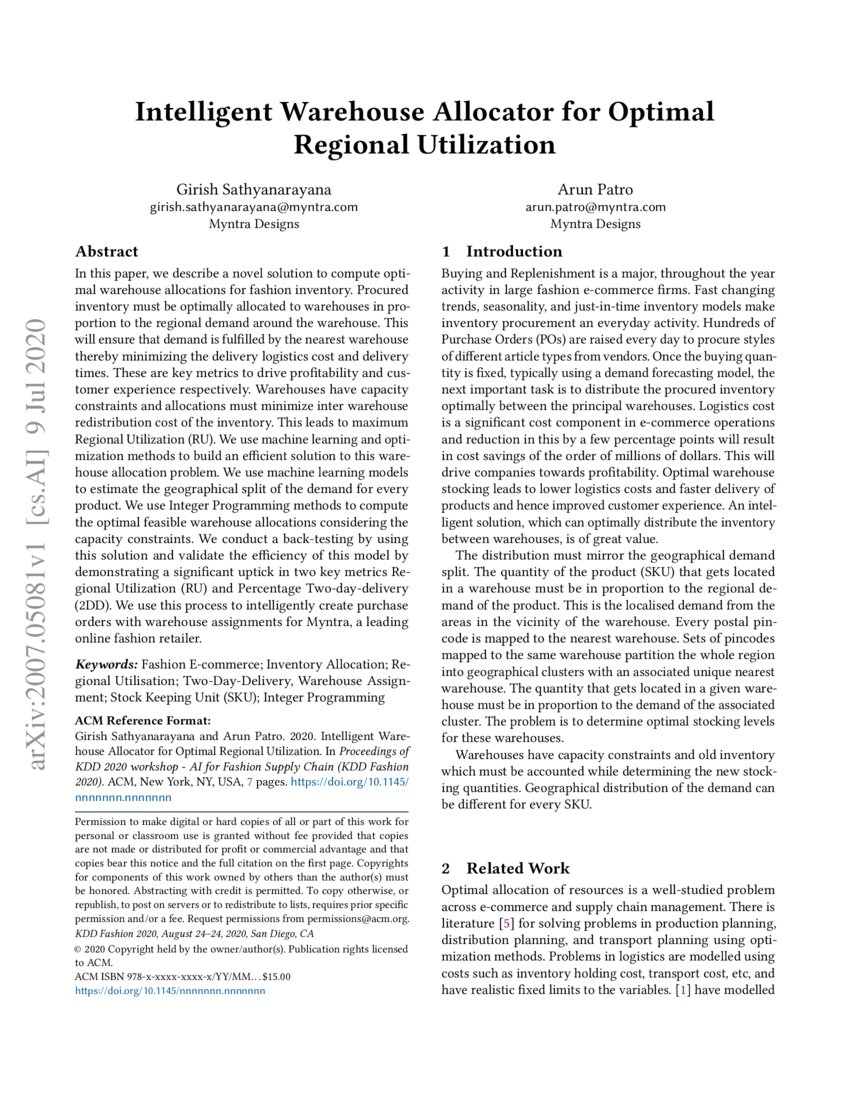 Intelligent Warehouse Allocator for Optimal Regional Utilization | DeepAI