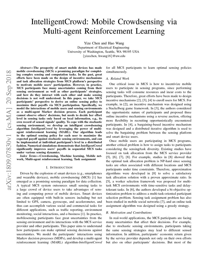 IntelligentCrowd: Mobile Crowdsensing via Multi-agent Reinforcement ...