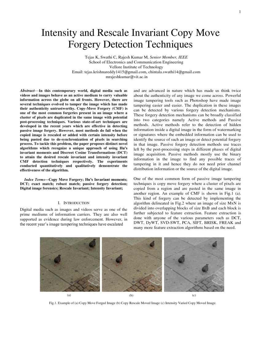 Intensity And Rescale Invariant Copy Move Forgery Detection Techniques Deepai