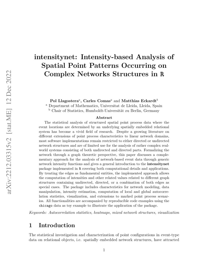 Intensitynet Intensity Based Analysis Of Spatial Point Patterns Occurring On Complex Networks