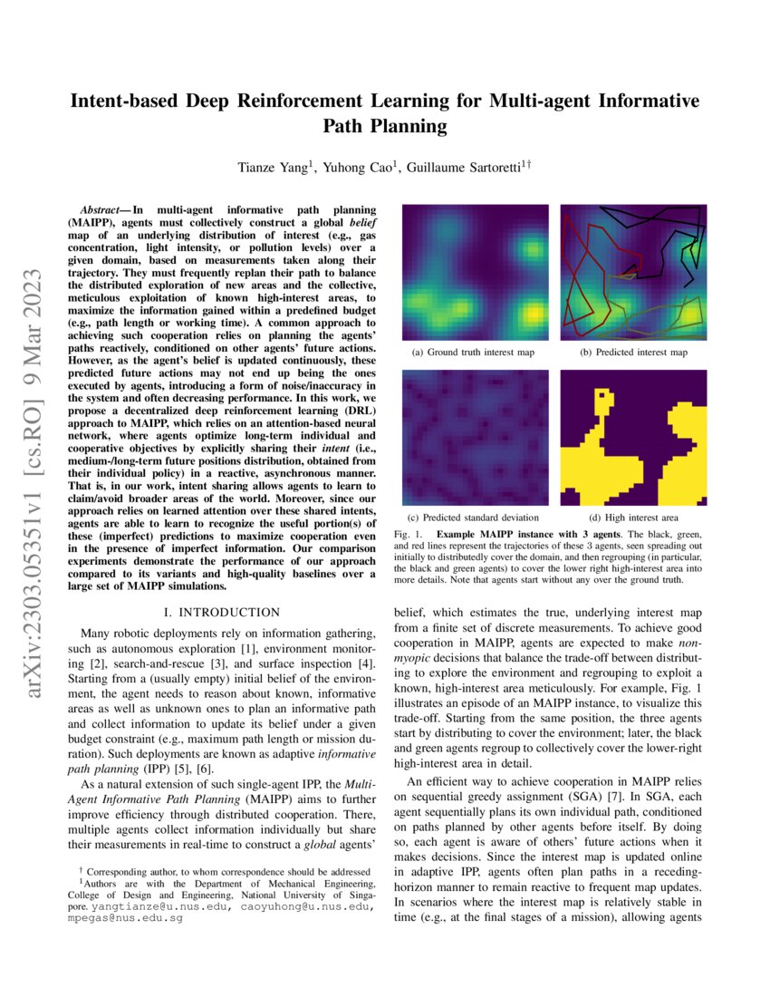 Intent-based Deep Reinforcement Learning for Multi-agent Informative Path Planning | DeepAI