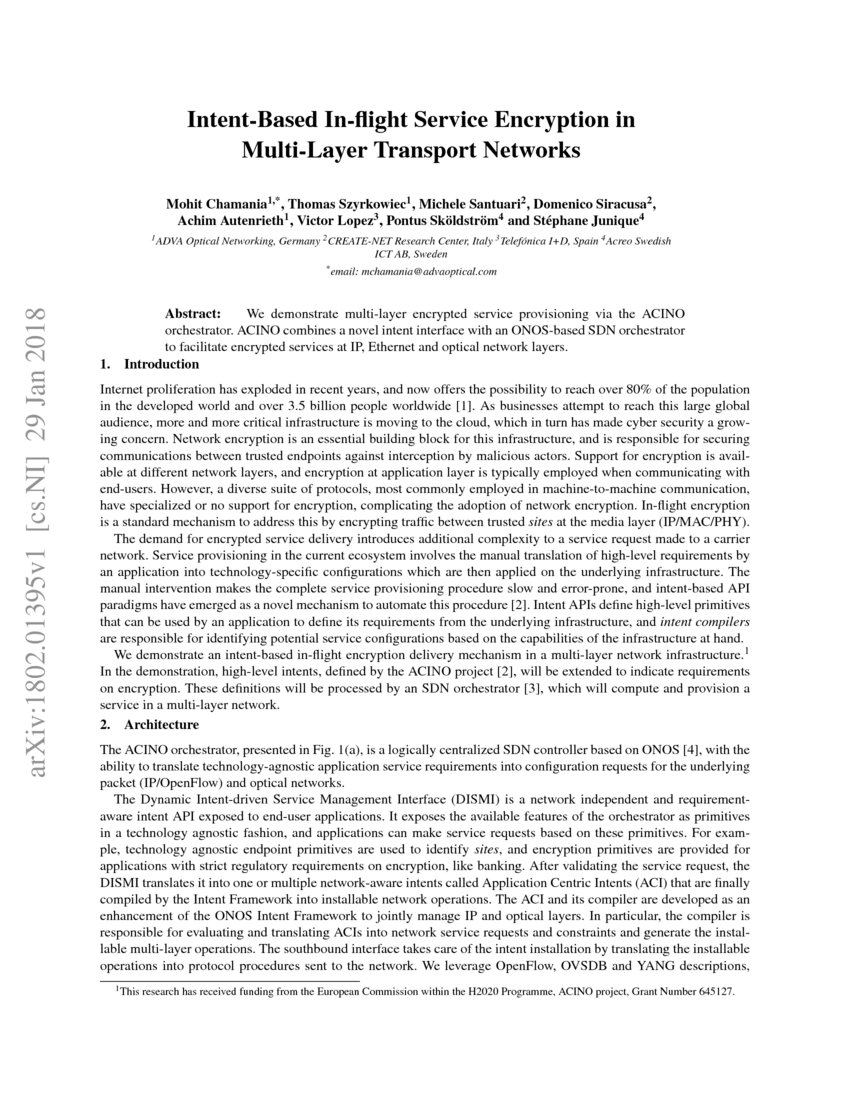 Intent Based In Flight Service Encryption In Multi Layer Transport