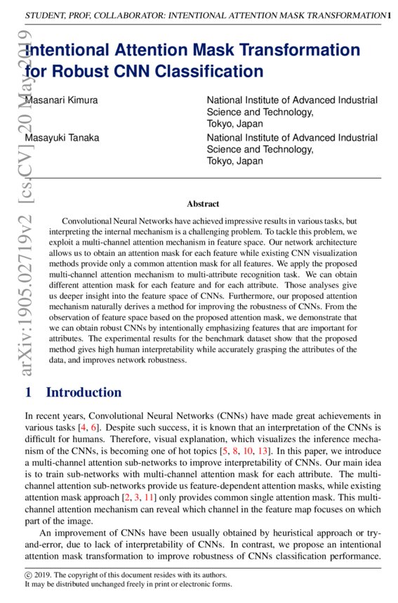 Intentional Attention Mask Transformation for Robust CNN Classification ...