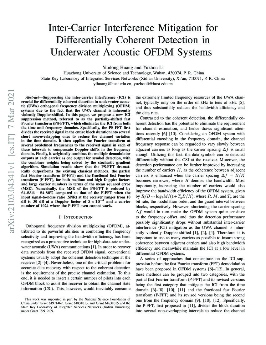 Inter Carrier Interference Mitigation For Differentially Coherent Detection In Underwater