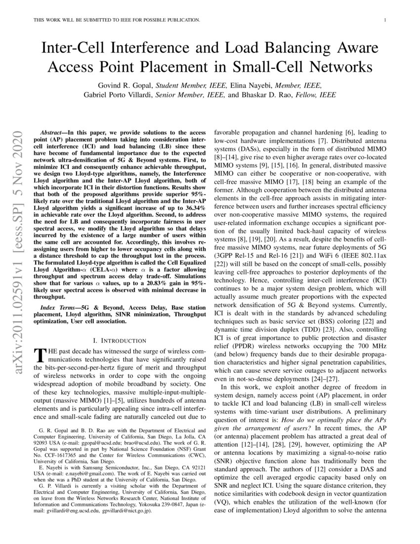 Inter-Cell Interference and Load Balancing Aware Access Point Placement in Small-Cell Networks ...
