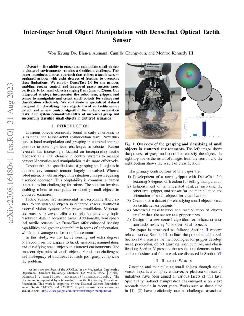 Inter Finger Small Object Manipulation With Densetact Optical Tactile Sensor Deepai