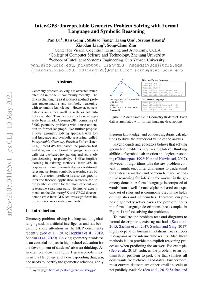 Inter-GPS: Interpretable Geometry Problem Solving with Formal Language ...