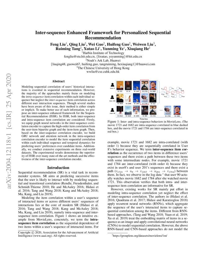 Inter-sequence Enhanced Framework for Personalized Sequential Recommendation | DeepAI