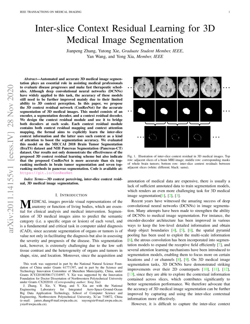Inter-slice Context Residual Learning for 3D Medical Image Segmentation ...