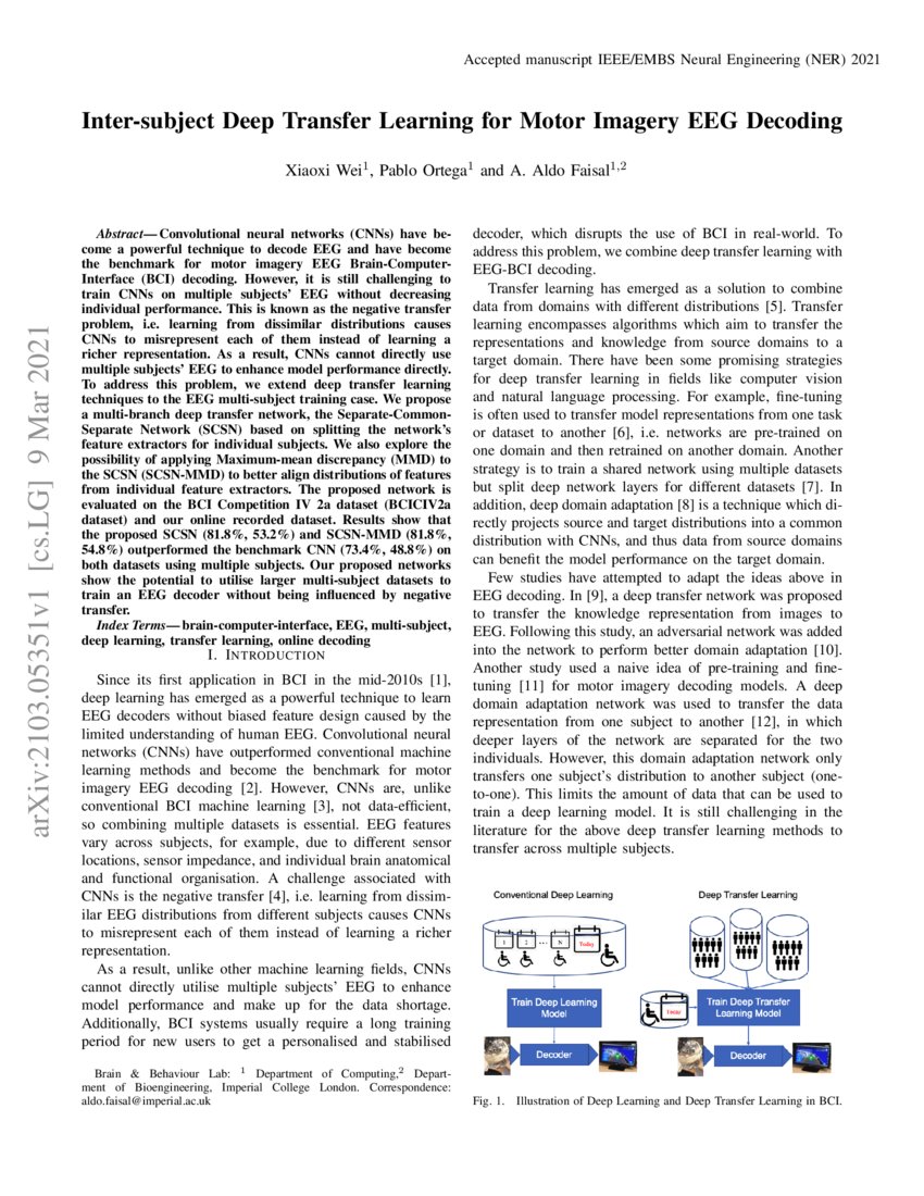 Inter-subject Deep Transfer Learning for Motor Imagery EEG Decoding ...