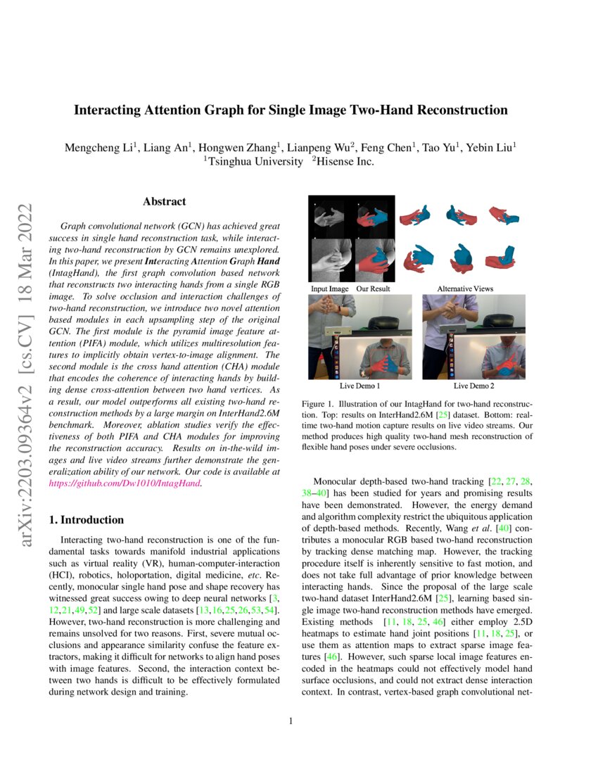 Interacting Attention Graph For Single Image Two Hand Reconstruction Deepai