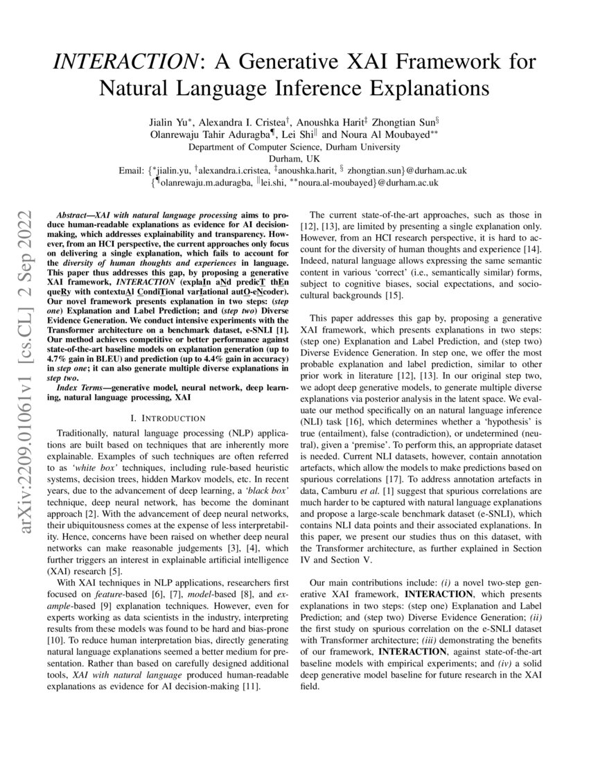 INTERACTION: A Generative XAI Framework for Natural Language Inference Explanations | DeepAI
