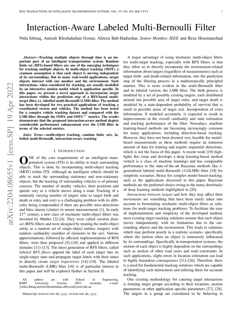 Interaction Aware Labeled Multi Bernoulli Filter Deepai