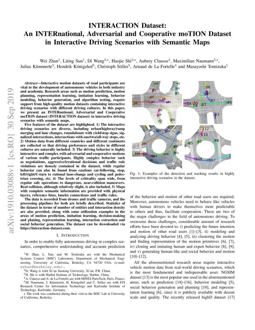 INTERACTION Dataset: An INTERnational, Adversarial and Cooperative ...