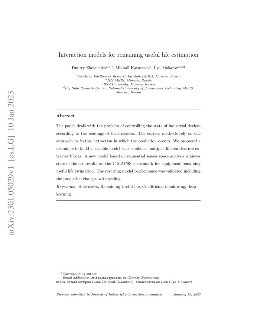 Interaction models for remaining useful life estimation | DeepAI