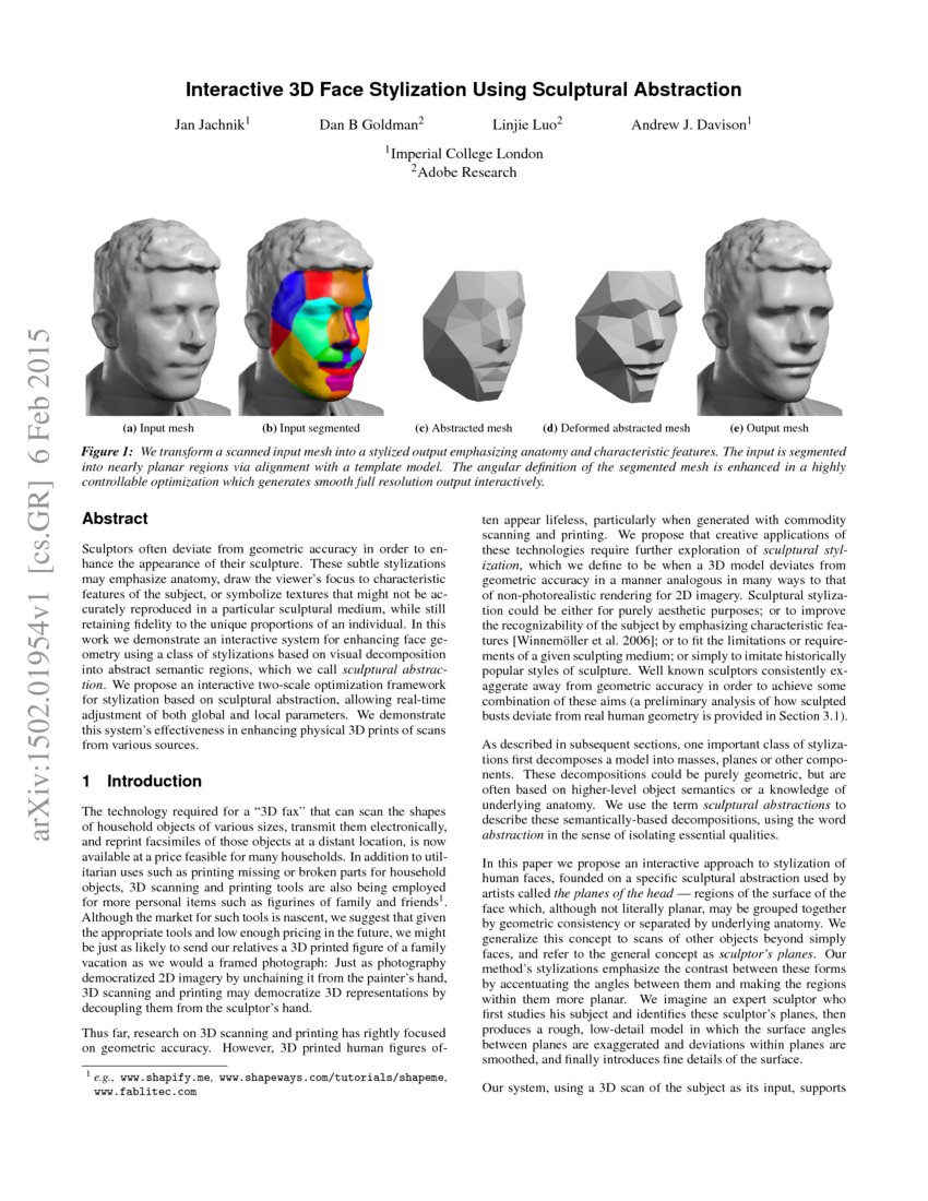 Interactive 3D Face Stylization Using Sculptural Abstraction | DeepAI