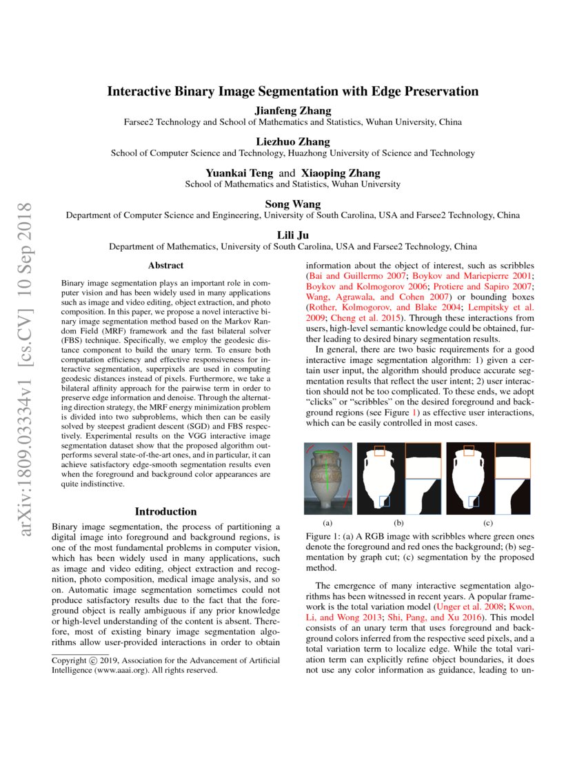 Interactive Binary Image Segmentation With Edge Preservation Deepai