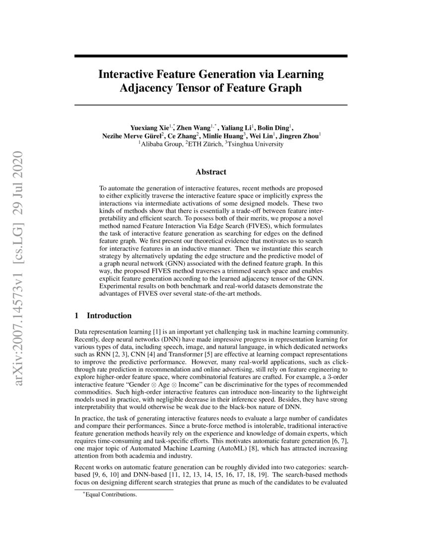 Interactive Feature Generation Via Learning Adjacency Tensor Of Feature Graph Deepai