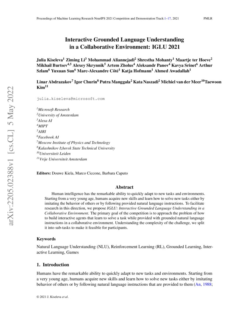 Interactive Grounded Language Understanding In A Collaborative