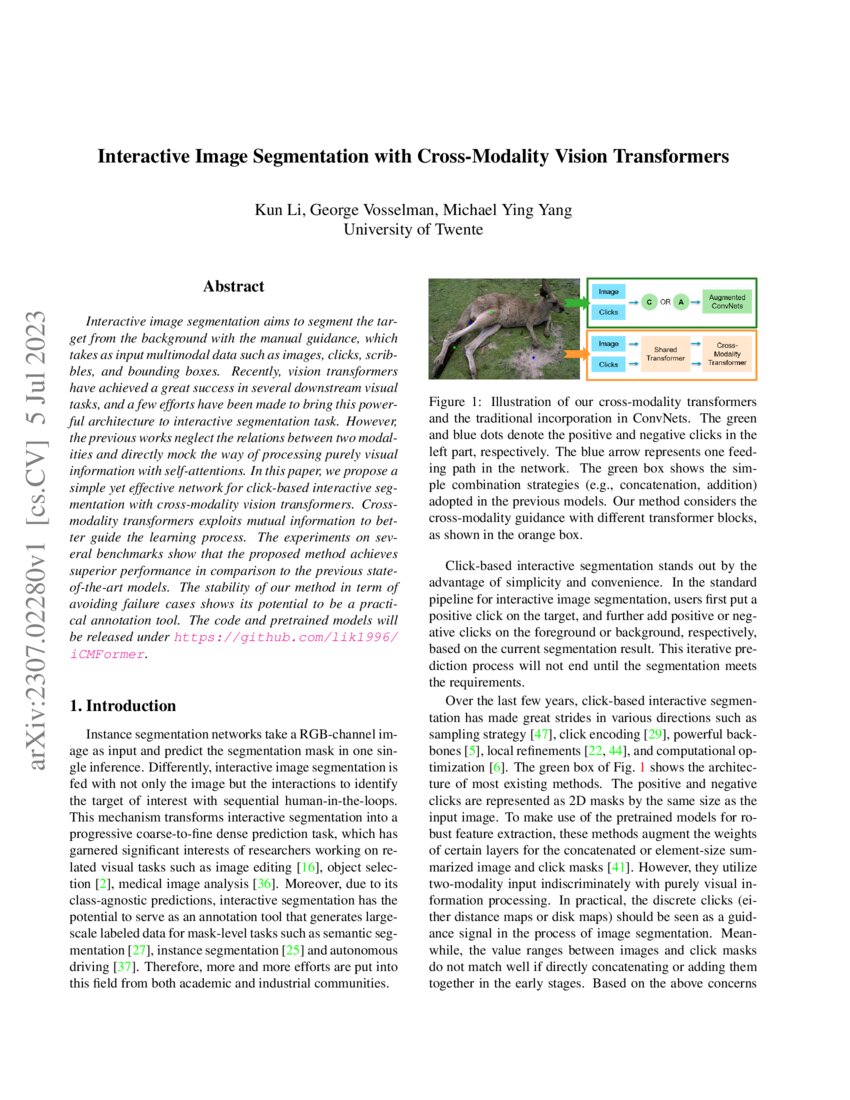 Interactive Image Segmentation With Cross Modality Vision Transformers Deepai