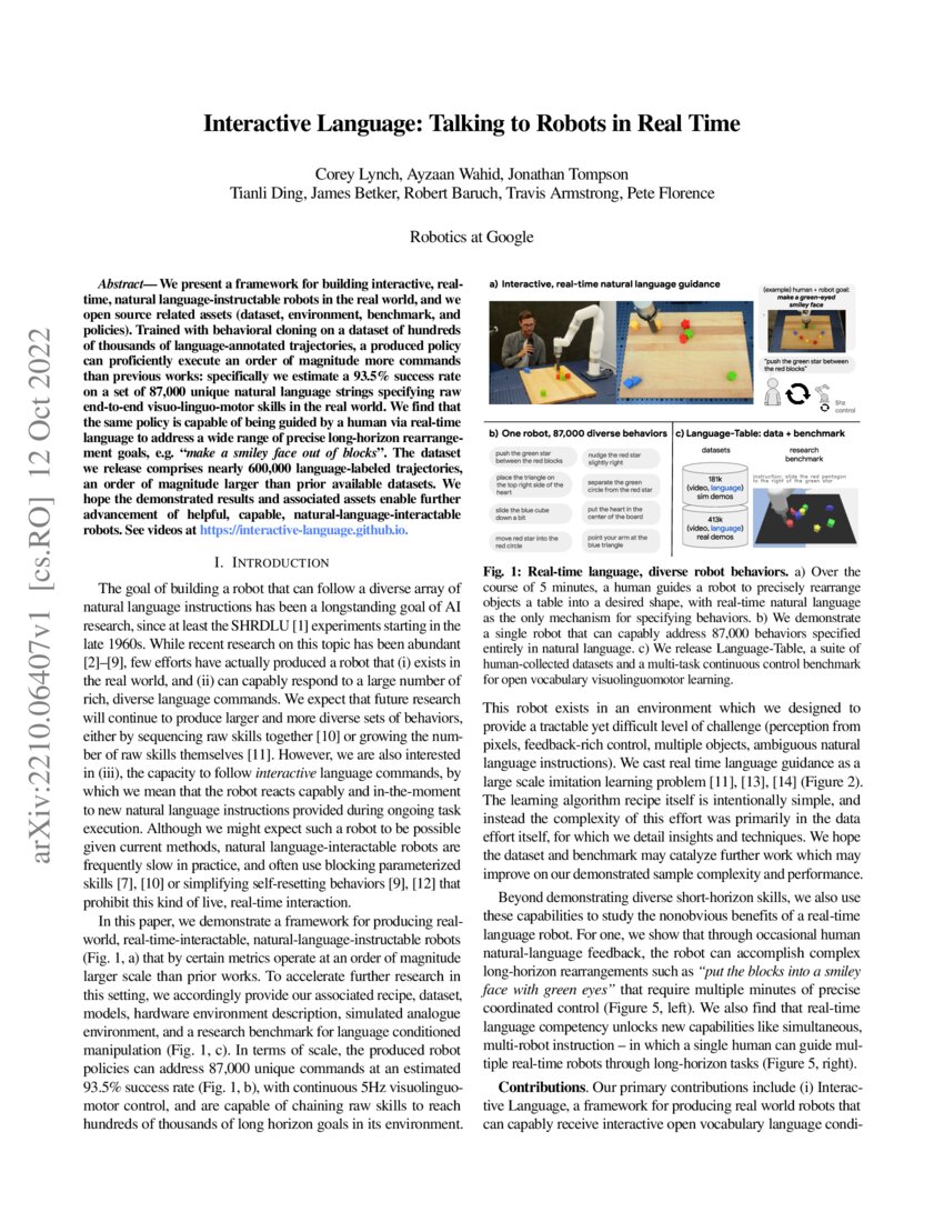 Interactive Language: Talking to Robots in Real Time | DeepAI