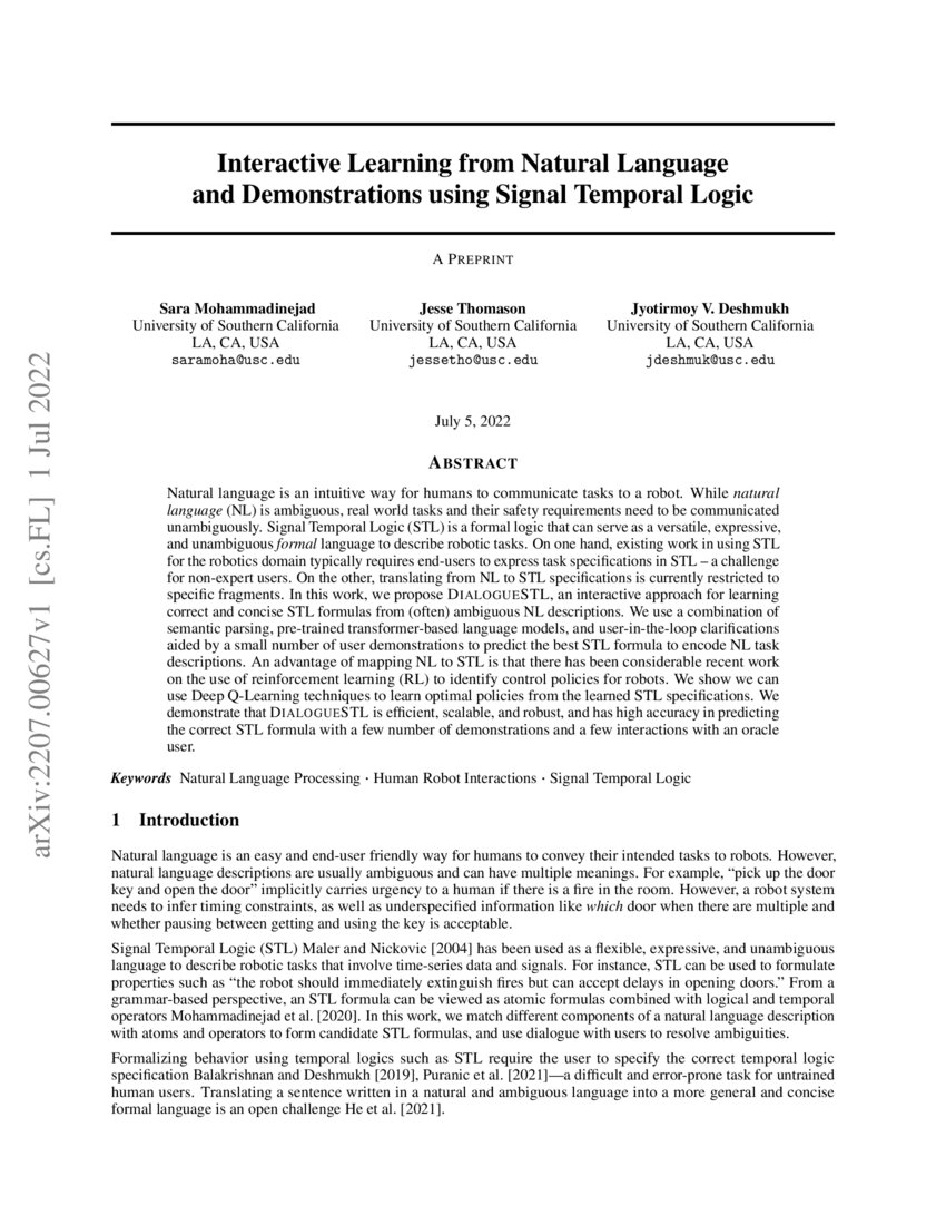 Interactive Learning From Natural Language And Demonstrations Using Signal Temporal Logic Deepai