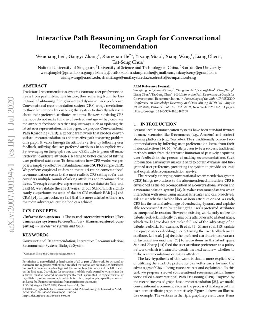 Interactive Path Reasoning on Graph for Conversational Recommendation | DeepAI