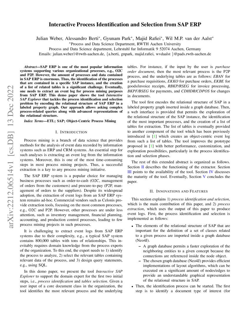 Interactive Process Identification and Selection from SAP ERP | DeepAI