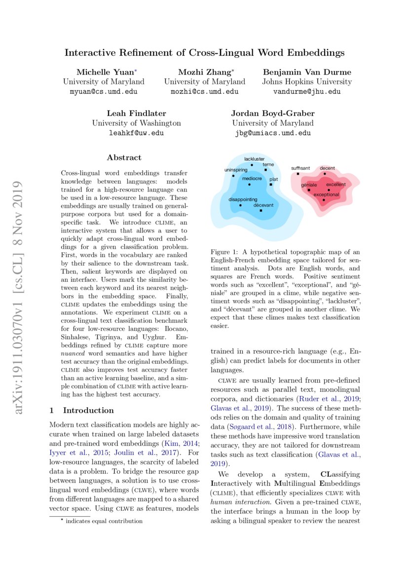 Interactive Refinement of Cross-Lingual Word Embeddings | DeepAI Interactive Refinement of Cross-Lingual Word Embeddings | DeepAI