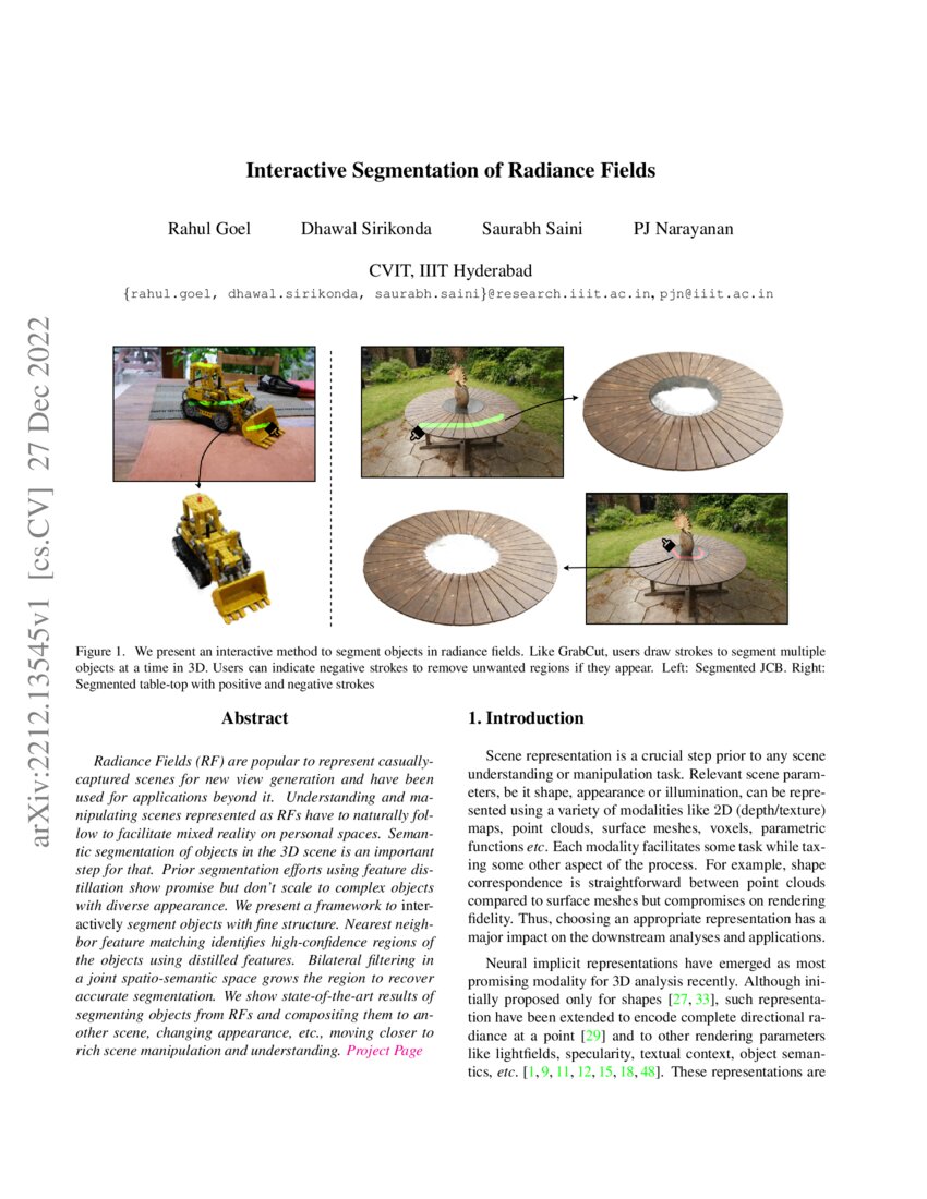 Interactive Segmentation Of Radiance Fields Deepai