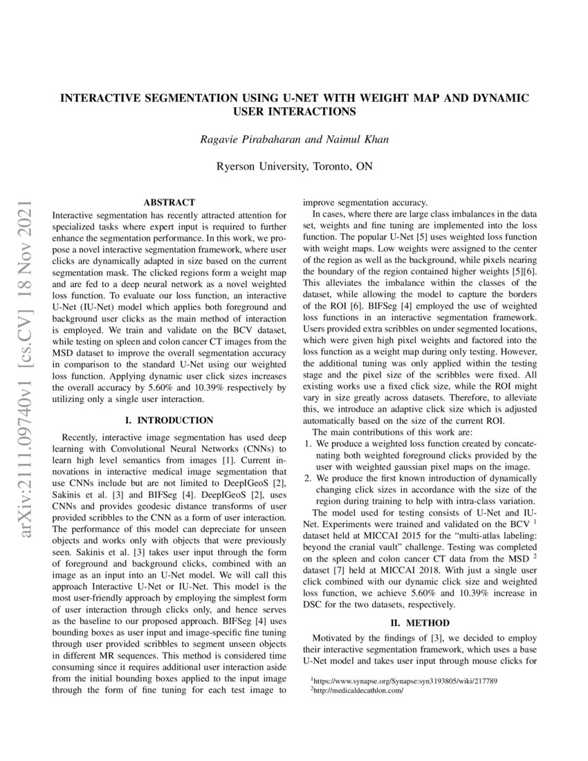 Interactive segmentation using U-Net with weight map and dynamic user ...