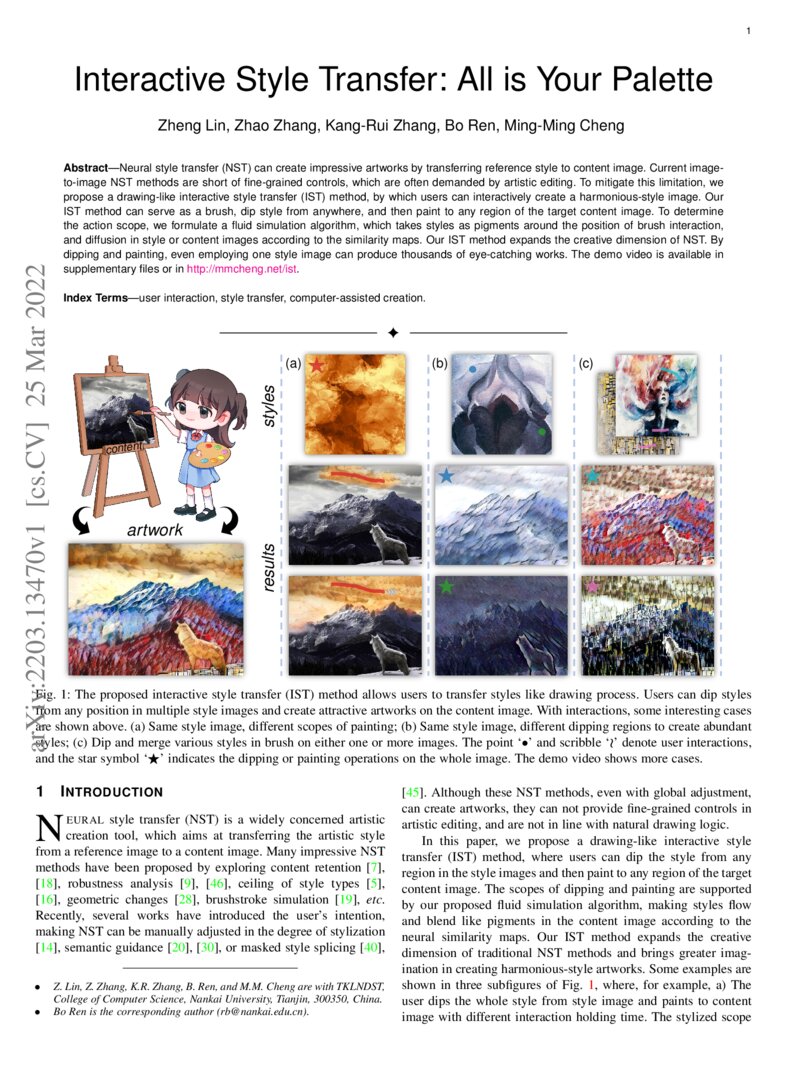 Interactive Style Transfer: All is Your Palette | DeepAI