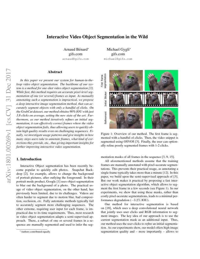 Interactive Video Object Segmentation in the Wild | DeepAI
