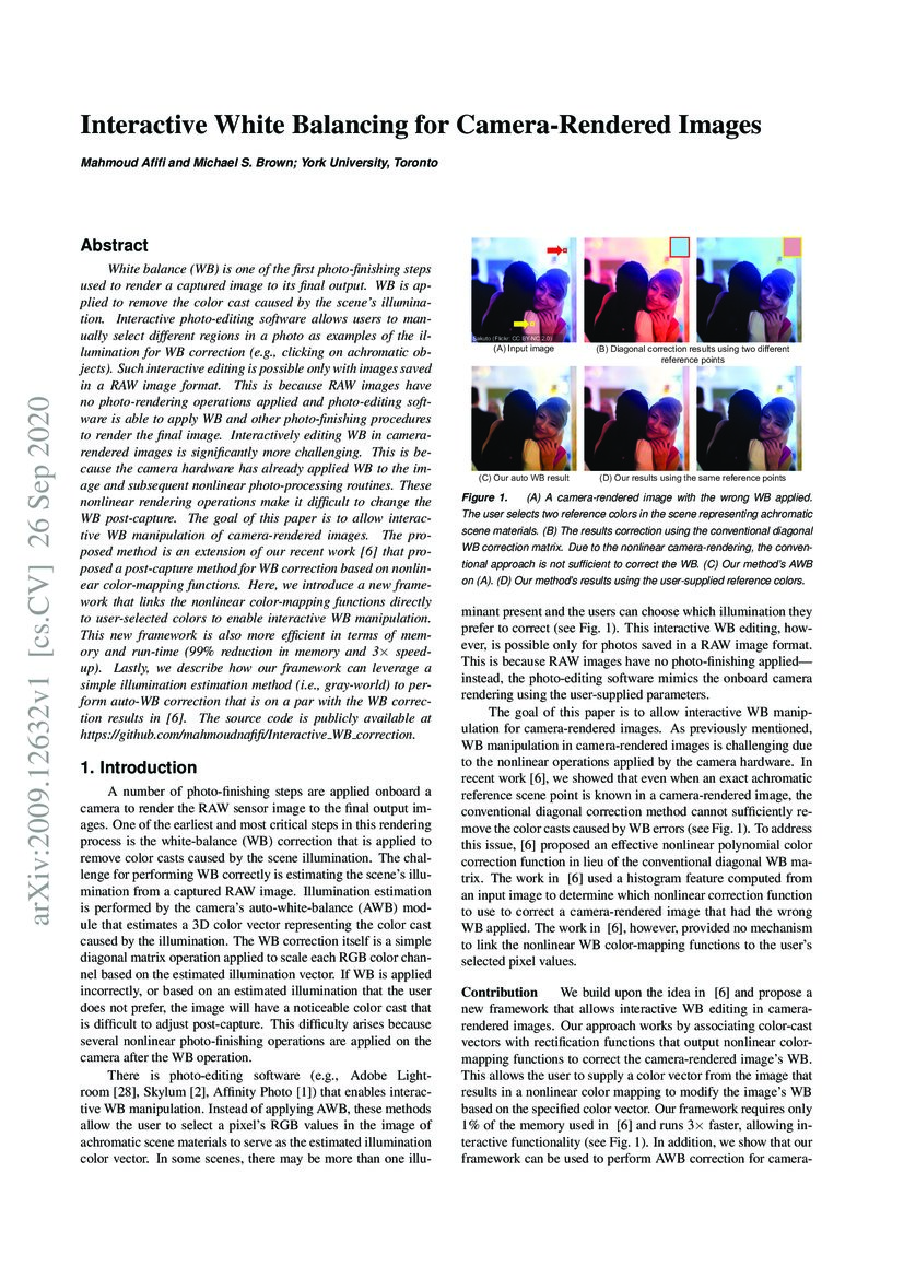 Interactive White Balancing for Camera-Rendered Images | DeepAI