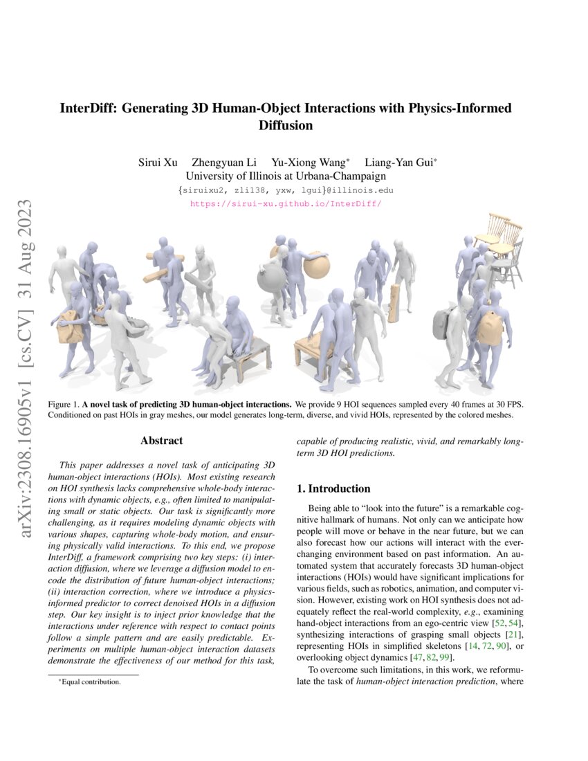 Interdiff Generating 3d Human Object Interactions With Physics Informed Diffusion Deepai